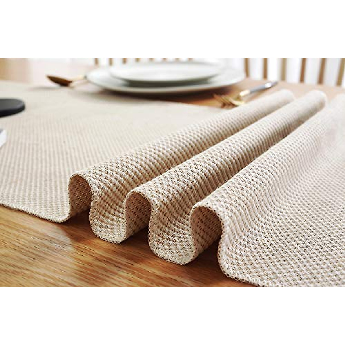 13 x 72 inch Fall Farmhouse Cotton Linen Table Runner with Handcraft Tassel, Rustic Jute Burlap Table Runners 72 Inches Long for Dining Room, Dresser Decor - Waffle