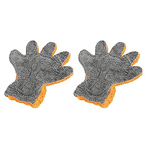 X AUTOHAUX Pair Orange Gray Coral Fleece Car Wash Mitt Microfiber Five Finger Glove Double Sided Dirt Washing Tool