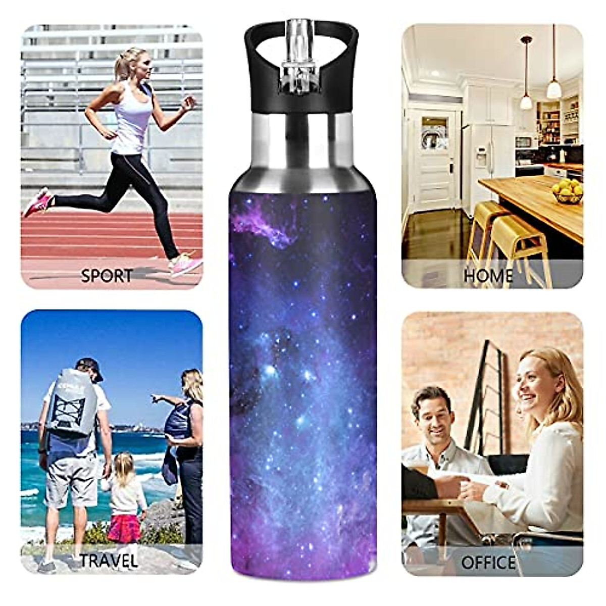 senya Water Bottle Handle Straw Lid, Universe Galaxy Nebula Space Vacuum Insulated Stainless Steel Thermos Water Bottle Leak Proof Sports Coffee Maker Cup