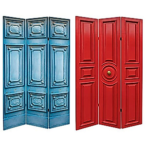 ORIENTAL Furniture 6 ft. Tall Double Sided Fancy Door Panel Canvas Room Divider, Blue/Red