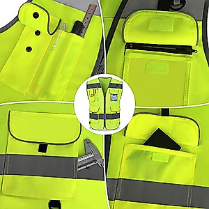 TCCFCCT High Visibility Vest 9 Pockets Reflective Safety Work Vest for Men Women, Hi Vis Construction Vest with Reflective Strips, Meets ANSI/ISEA Standards, (Yellow, Large)
