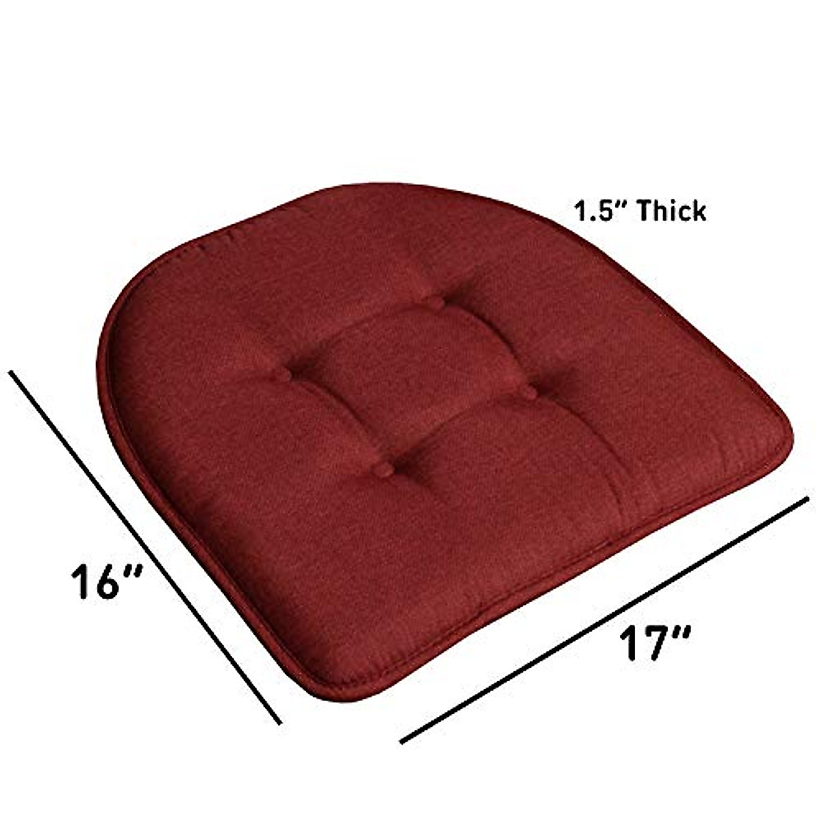Sweet Home Collection Chair Cushion Memory Foam Pads Tufted Slip Non Skid Rubber Back U-Shaped 17" x 16" Seat Cover, 6 Pack, Wine Burgundy