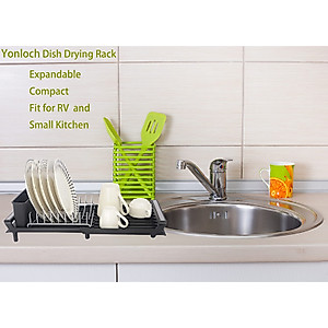 Yonloch Expandable Dish Drying Rack, Small Compact Dish Rack, Stainless Steel Dish Drainer, Small Sink Drainer with Removable Cutlery Holder for Sink or Kitchen Counter