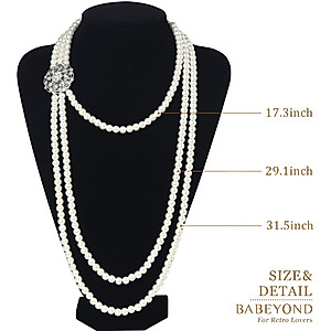 BABEYOND 1920s Gatsby Pearl Necklace Vintage Bridal Pearl Necklace Earrings Jewelry Set Multilayer Imitation Pearl Necklace with Brooch (Style 1)