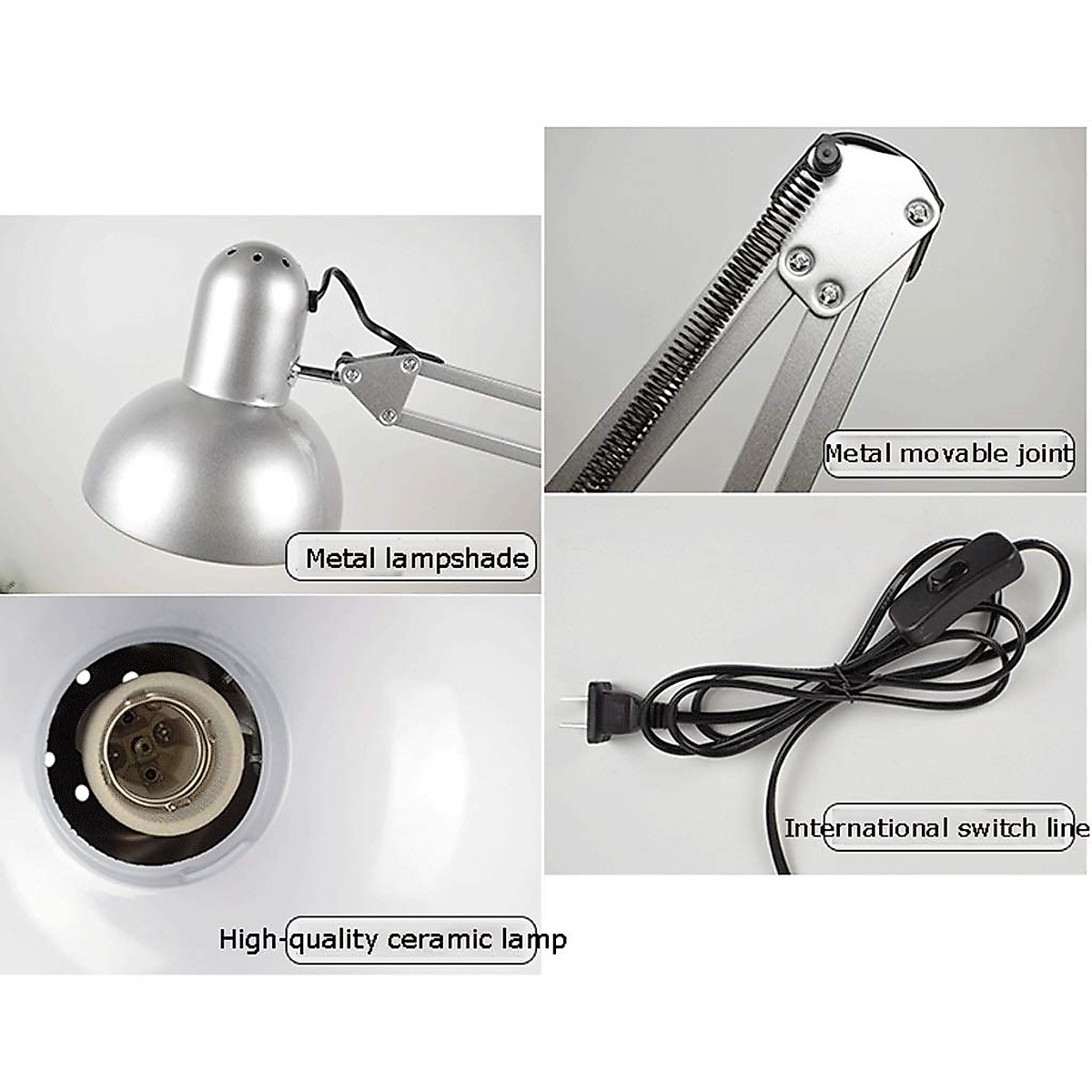 Table Lamp Clamp LED Desk Lamp Architect Metal Swing Arm Table Lights With Eye-Caring Bulbs Work Task Drafting Reading Home Office Desk Lamp (Color : Chrome)