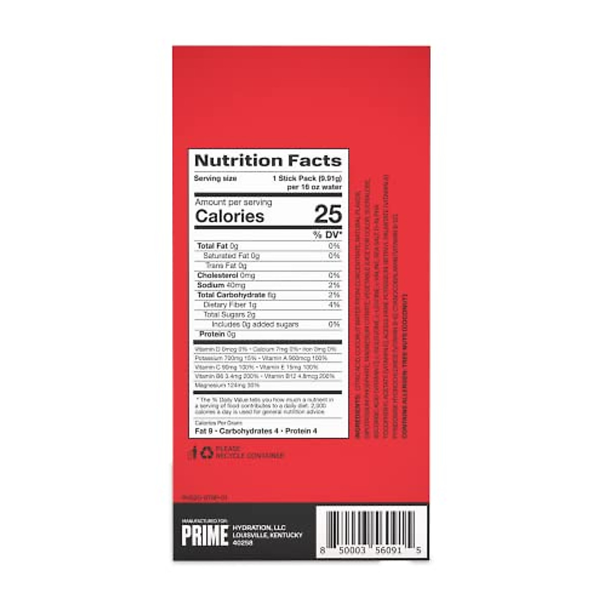 PRIME HYDRATION+ Sticks Tropical Punch | Hydration Powder Single Serve Sticks | Electrolyte Powder On The Go | Low Sugar | Caffeine-Free | Vegan | 6 Sticks