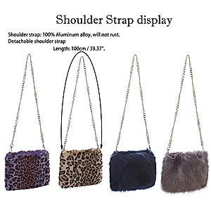 FHQHTH Faux Fox Fur Purse Fuzzy Handbags for Women Evening Handbags Al alloy Shoulder Strap [Black]