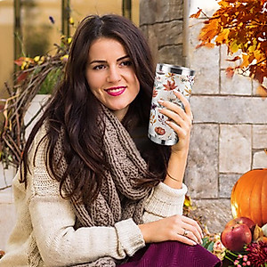 Zzkol Fall Maple Leaves Flower Tumbler with Lid and Straw, Autumn Rose Floral Stainless Steel Travel Coffee Cup, 20oz Farmhouse Double Wall Vacuum Insulated Mug Thanksgiving Gifts