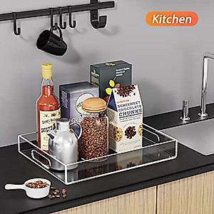 MaxGear Acrylic Decorative Tray Serving Trays with Handles (16 inches, Set of 2), Clear Decorative Tray Coffee Table Nesting Trays Ottoman Tray for Food, Tea, Snacks, Kitchen, Vanity