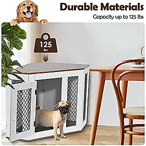 BOEASTER Corner Dog Crate Furniture, Wooden Dog Kennel End Table with Door Furniture Style Dog House Pet Crate Indoor Use for Small Medium Dogs (L38.65 x W23.03 x H26.3in)