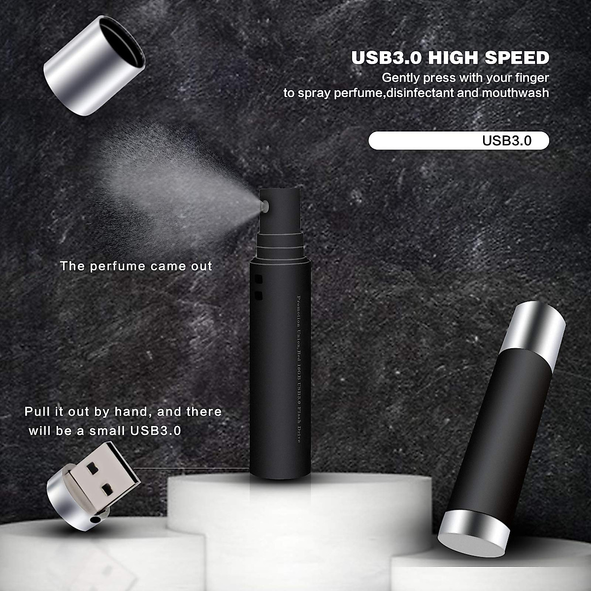 Promotion Union USB3.0 Flash Drive 32GB Perfume Function 2 in 1 USB3.0 Disk with Fancy Gift Boxes Packaging (32GB, Black)