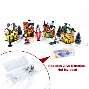 ELECLAND 12Pcs Christmas Village Sets, Christmas Village Houses with Bottle Brush Trees Christmas Figurines, Mini Christmas Trees Christmas Village Accessories for Christmas Home Decorations