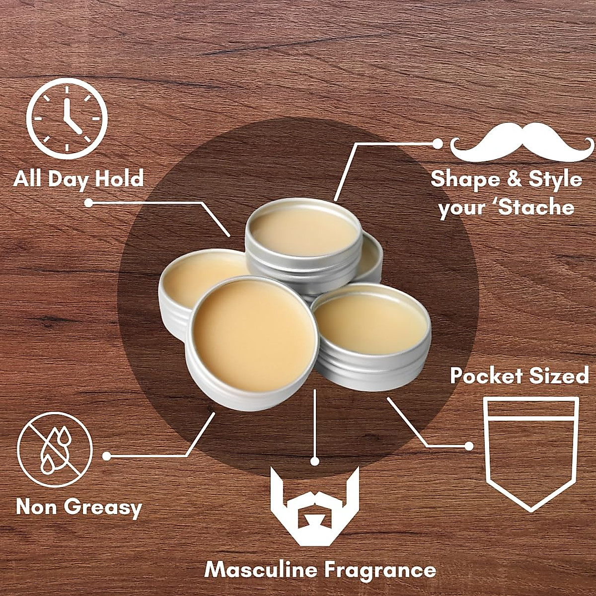 G.B.S Strong Hold Sandalwood Mustache Wax, Easy Application, Restyleable, long lasting hold