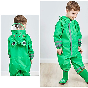 Toddler Rain Suit,Waterproof Girls Boys Raincoat,Kids Rain Poncho,Unisex Baby Rain Gear Jacket Coverall (M, Green Frog)