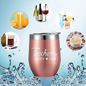 2 Pack Gifts for Teacher Funny Teacher Appreciation Gifts, Teacher’s Sippy Cup Personalized Year End Graduation Birthday Gifts for Teachers, 12 oz Insulated Wine Tumbler