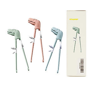 AFzuyanpr Kids Chopsticks Chopsticks for Kids 3Pairs Dinosaur Training Chopsticks with Anti-slip Tips Carton Packaging (Green/Blue/Pink)