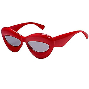 Akirawang Fashion Trendy Cat-eye Sunglasses for Women Oversized Thick Frame Sexy Lip Candy Color Glasses Designer Style