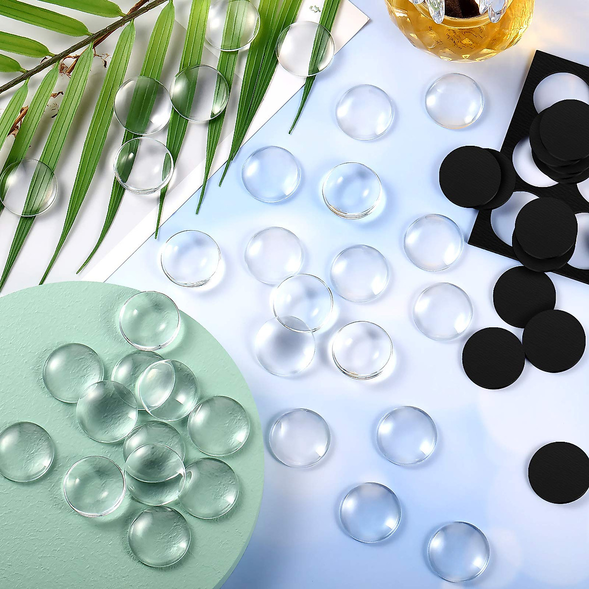 72 Pieces Craft Magnets Glass Ceramic Ferrite Magnet with Adhesive Backing and Transparent Clear Glass Cabochons for DIY Craft Fridge Refrigerator Magnets Pendants(Round,1 Inch)