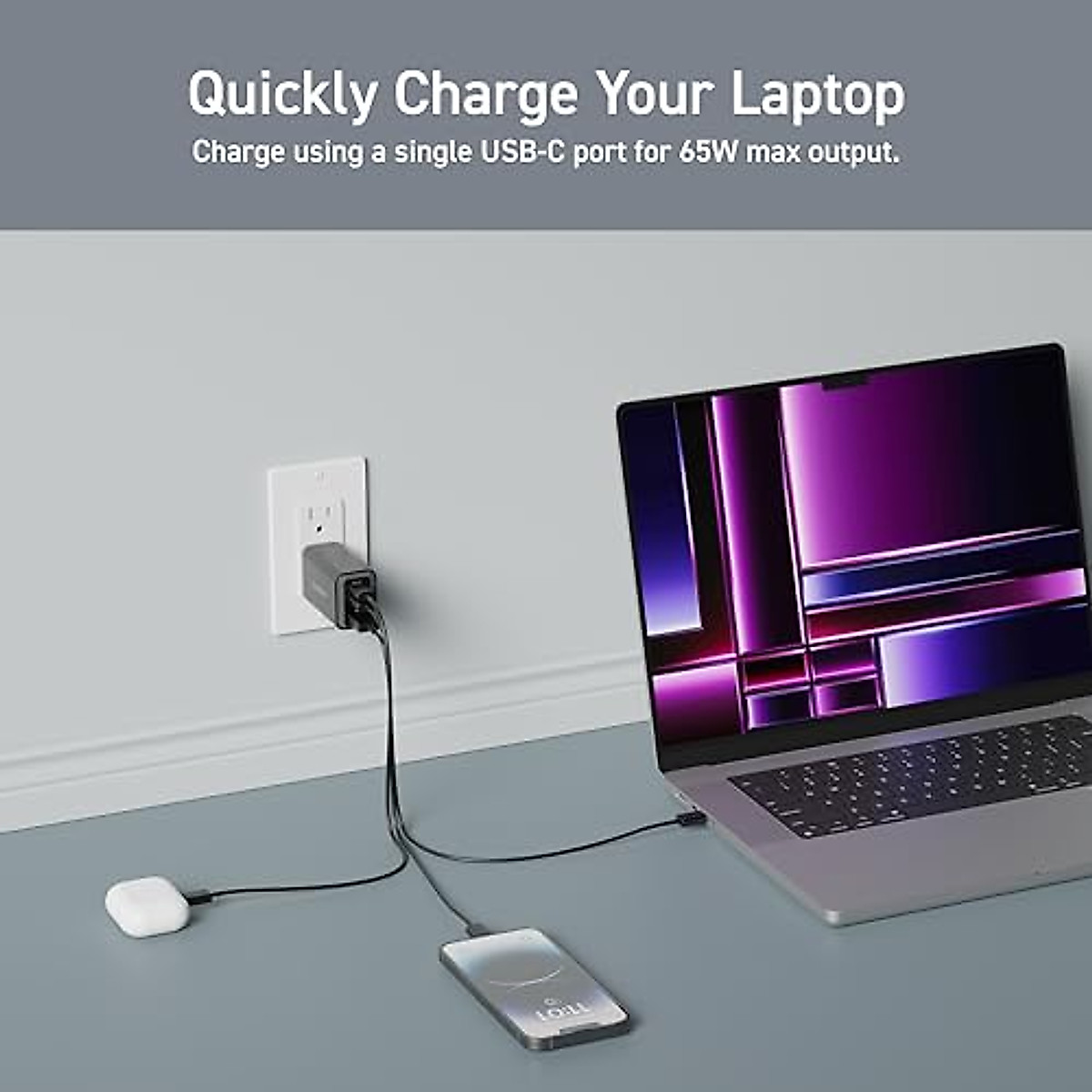 ELECOM 65W USB C Wall Charger Block, 3 Multi Port GaN II Plus Fast Charging, Compact Power Adapter for Multiple Devices, iPhone, Laptop, Tablet, iPad, Airpods, Watch, Speakers, Samsung (Black)