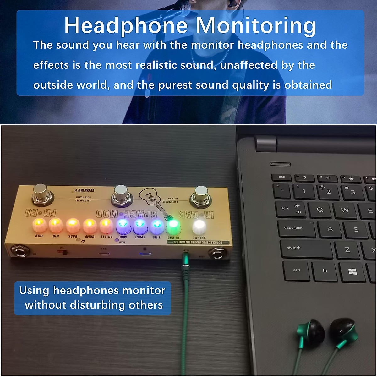 HOEREV Multi Effects Guitar Pedal Delay Reverb Phase Chorus Distortion Overdrive Multi Effects Pedal for Acoustic Guitar Built-in Battery