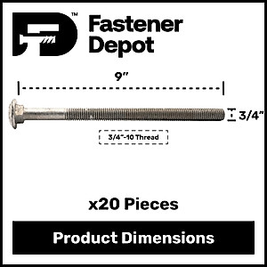 3/4"-10 x 9 Hot Dipped Galvanized Carriage Bolt, Grade A, 6" of Thread, Quantity 20 - by Fastener Depot, LLC