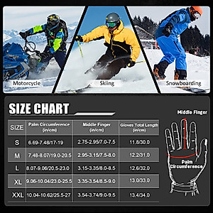 MCTi Waterproof Mens Ski Gloves Winter Warm 3M Thinsulate Snowboard Snowmobile Cold Weather Gloves Grey Large