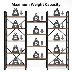 Tribesigns Triple Wide 5-Shelf Bookcase, Etagere Large Open Bookshelf Vintage Industrial Style Shelves Wood and Metal bookcases Furniture for Home & Office, 70 inch
