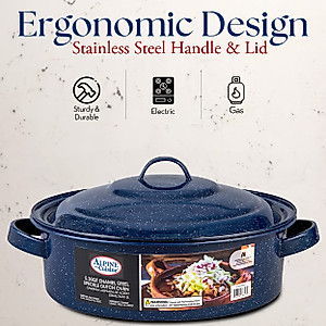 Alpine Cuisine Enamel Steel Dark Blue Speckle Dutch Oven 5.3 Quart - Non-Stick Coating Dutch Oven Pot with Lid & Eco-Friendly Carrying Handles, Multi-Purpose Cookware Pot for Baking, Roasting