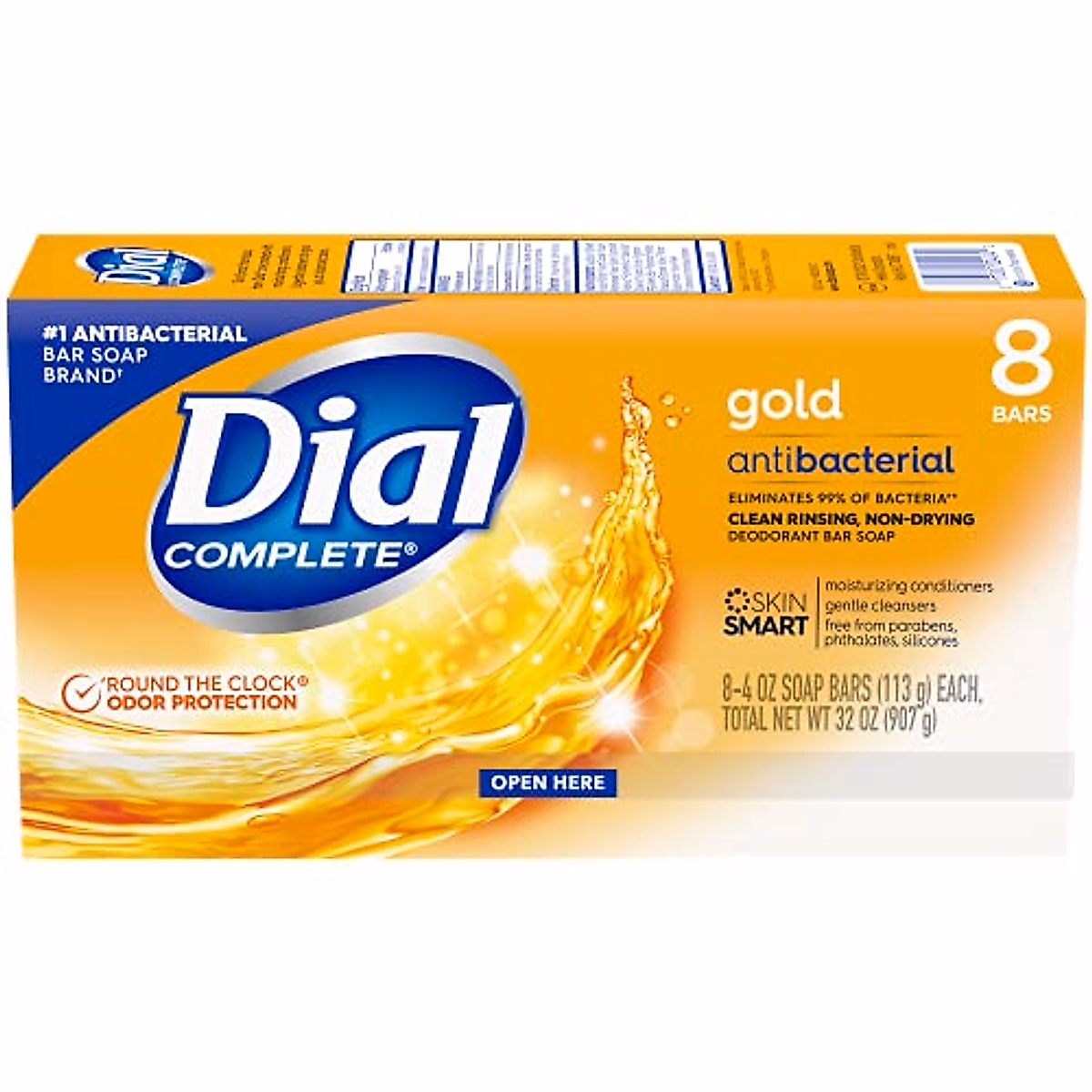 Dial Antibacterial Deodorant Bar Soap, Advanced Clean, Gold, 4 Oz, 32 Bars