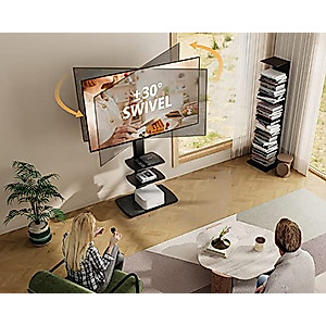 FITUEYES TV Stand for 32 39 40 43 49 50 55 60 65 70 Inch TVs Tall Floor TV Stands with Sturdy Wood Base Universal Corner Stand for Flat Panel Screen TVs Height Adjustable Shelves Black