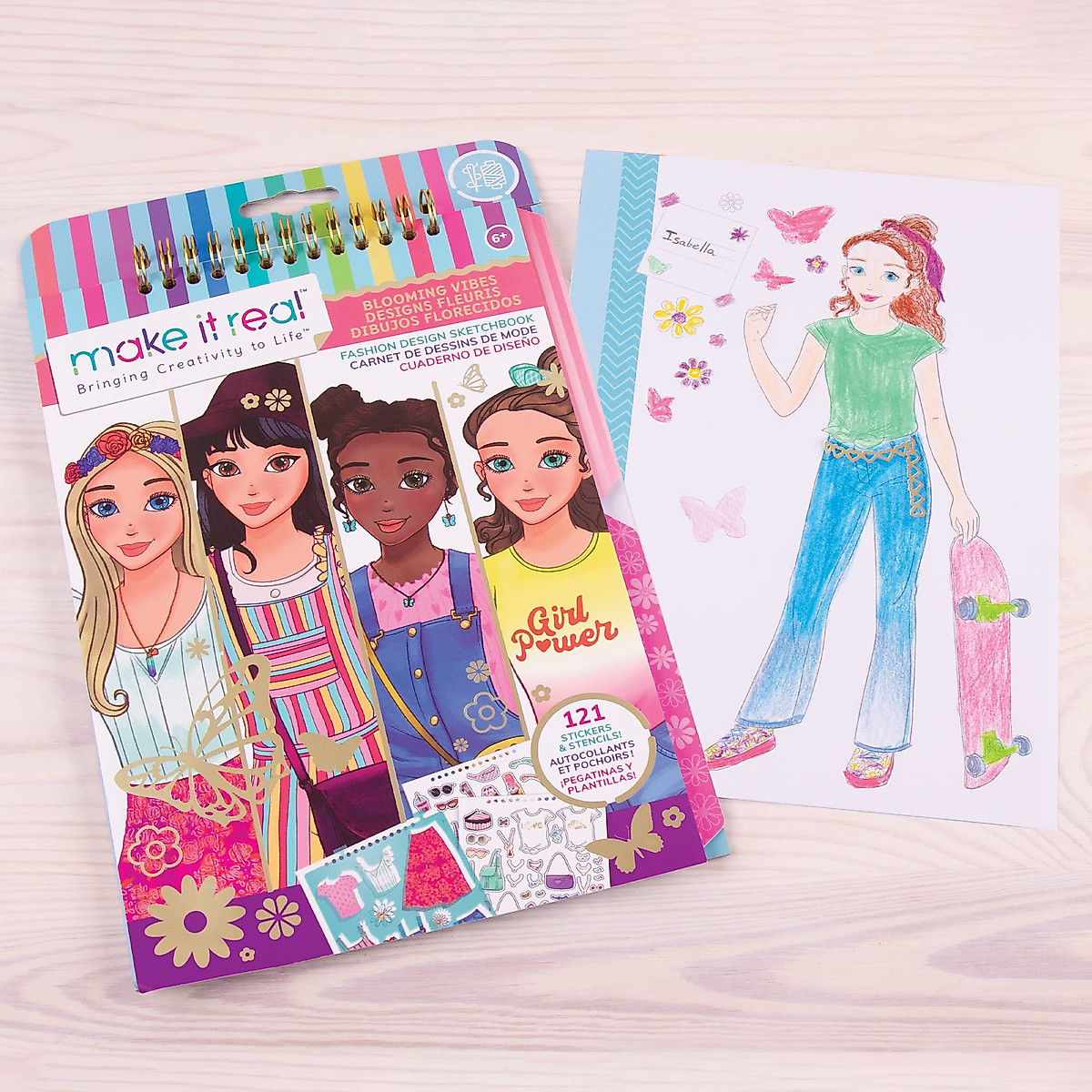 Make It Real - Fashion Design Sketchbook: Blooming Vibes - Fashion Sketchbook for Girls - Kids Fashion Design Kit - Fashion Designer Kits for Girls - Fashion Coloring Book for Girls 6-8-10-12-14