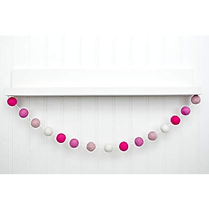 Valentine's Day Felt Ball Garland - Hot Pink, Bubblegum, Light Pink, White - 1" (2.5 cm) felt balls