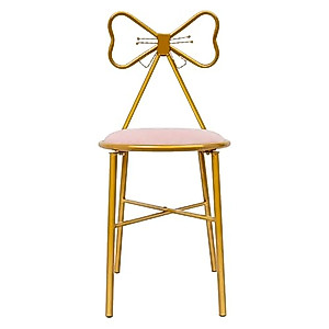 Pink Butterfly Dressing Chair Makeup Chair, Velvet Cushion Deep Gold Metal Frame Chair Lounge Dresser Chair with Bow Backrest and Velvet Cushion Used for Bedroom Home Garden Living Room(Light Pink)