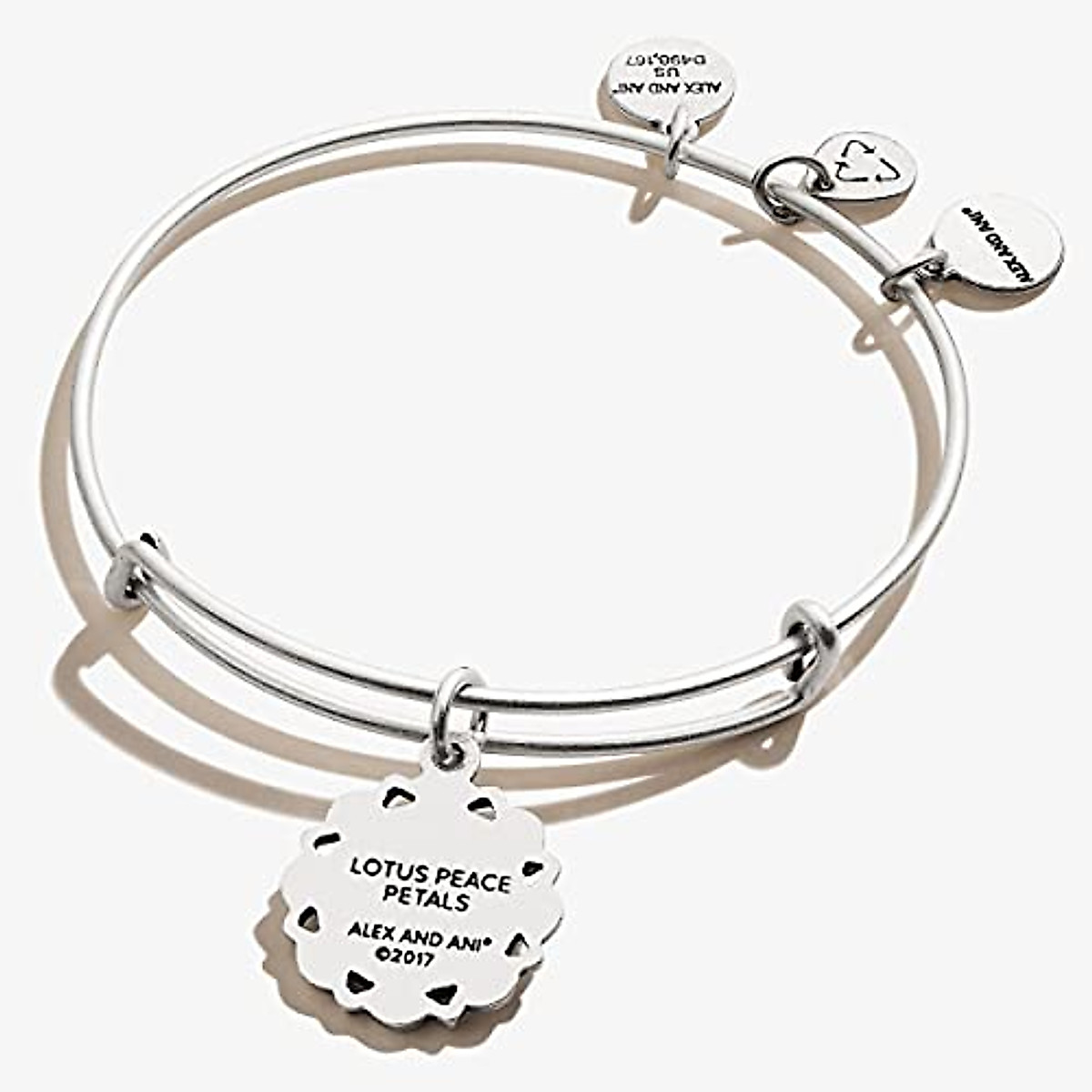 Alex and Ani Path of Symbols Expandable Bangle for Women, Lotus Peace Petals Charm, Rafaelian Silver Finish, 2 to 3.5 in
