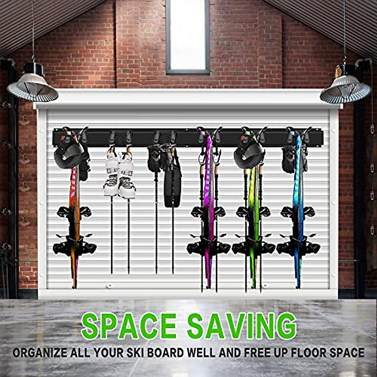 MENGXIANG Ski Wall Rack 6 Pairs of Ski Storage Rack Wall Mount Snowboard Rack for Home and Garage Skiing Storage Mount Holds Up to 300lbs