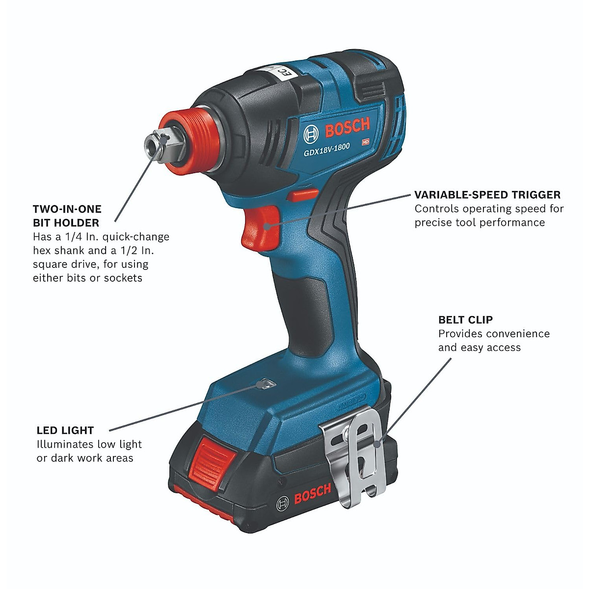 BOSCH GXL18V-240B22 18V 2-Tool Combo Kit with 1/2 In. Hammer Drill/Driver, Two-In-One 1/4 In. and 1/2 In. Bit/Socket Impact Driver/Wrench and (2) 2 Ah Standard Power Batteries