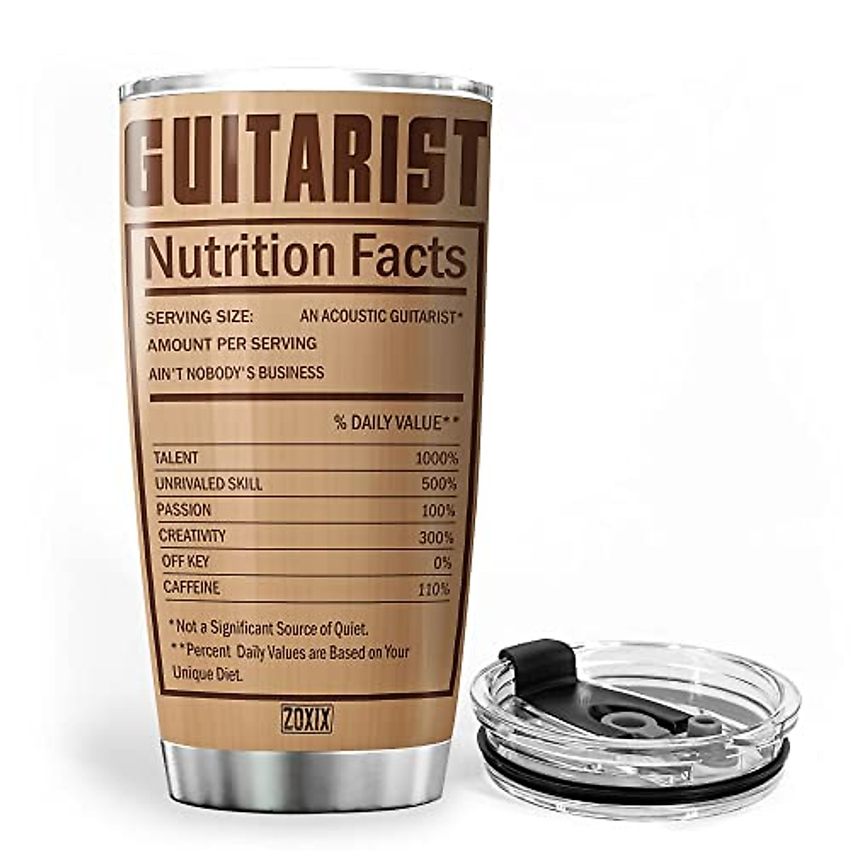 ZOXIX Guitar Insulated Tumblers 20oz Guitarist Nutrition Facts Cup With Lid Vintage Music Gifts For Guitarists Musician Acoustic Band Music Teacher Gifts Guitar Lover