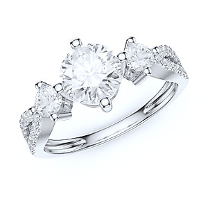 PRSTANI 14k White Gold Pave Spilt Shank 1ct Main Simulated Diamond Engagement Ring Promise Ring For Women (5.5)