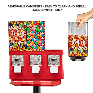 Vending Machines for Business Gumball Machine with Stand Candy Vending Machines Triple Pod Standing Dispenser for Commercial Use to Dispense Gumballs Candies Using Quarter with Removable Canisters