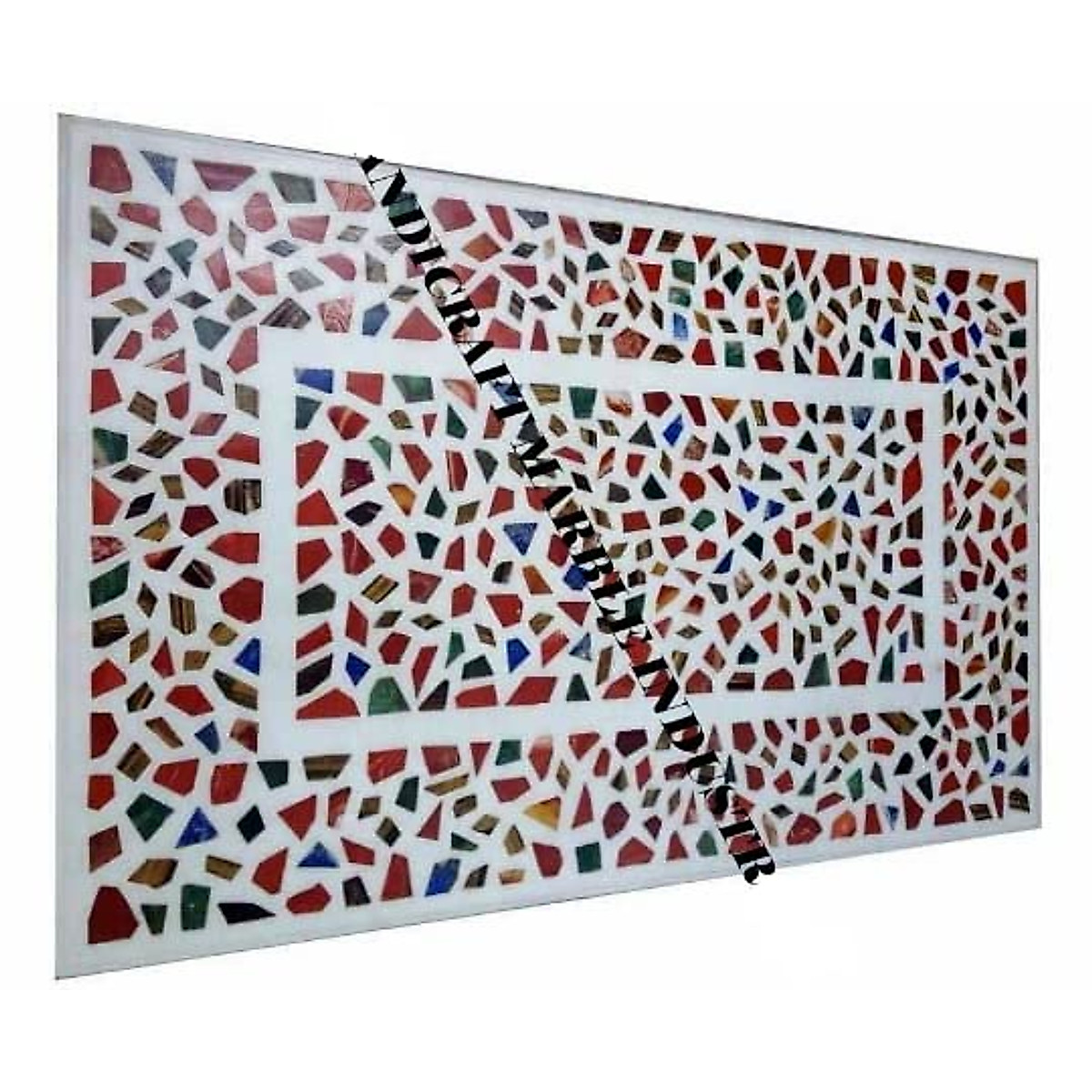 48" x 24" Inch White Marble Dining Table/Coffee Table Italian Pietra Dura Design Outdoor Indoor Table, Office Table, Conference Table