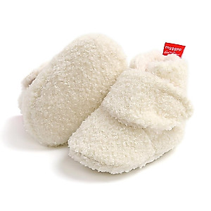 Ohwawadi Infant Baby Boys Girls Slippers Booties Soft Sole Baby Sock Shoes Newborn Crib Shoes First Walkers Warm Footwear White 0-6 Months