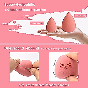 COSTICA 5 Pcs Makeup Sponge Set, Latex Free Beauty Blender, Foundation Blending Beauty Sponge with a Storage Box, Flawless for Liquid, Cream, and Powder(White Pink)
