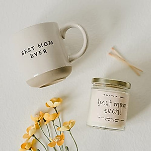 Sweet Water Decor, Best Mom Ever, Sea Salt, Jasmine, Cream, and Wood Scented Soy Wax Candle for Home | 9oz Clear Jar, 40 Hour Burn Time, Made in the USA