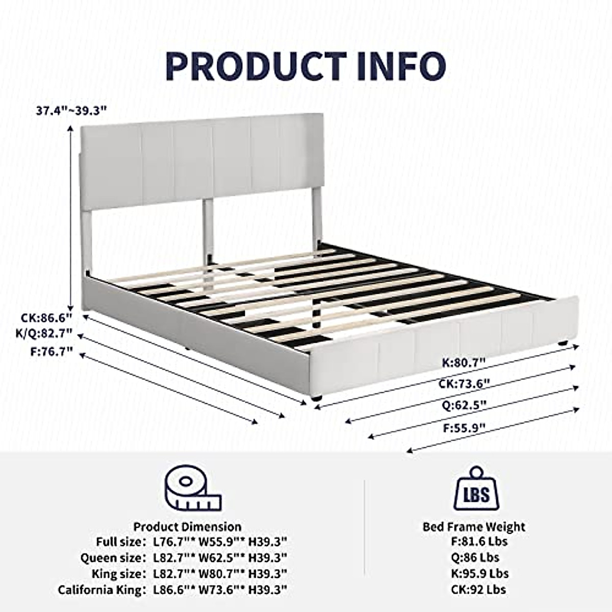 ZAFLY Platform California King Size Bed Frame with Adjustable Headboard,Upholstered Cal King Bed Frame with 4 Storage Drawers,Wooden Slats Support,No Box Spring Needed,Easy Assembly (Beige), 21052-CK
