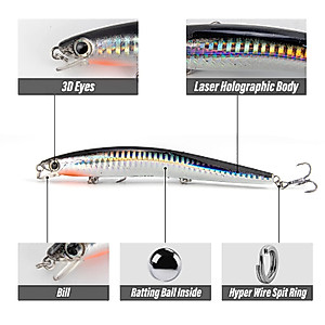 Dr.Fish Saltwater Fishing Lures 5 Inches Surf Fishing Striper Lures Saltwater Minnow Mustad Hooks Jerkbait Topwater Popper Plugs Inshore Offshore Ocean Fishing Mackerel Bluefish Barracuda Lures