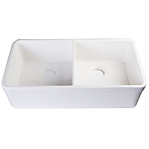 ALFI brand AB512UM-W White Double Bowl Fireclay Undermount Kitchen Sink, 32"