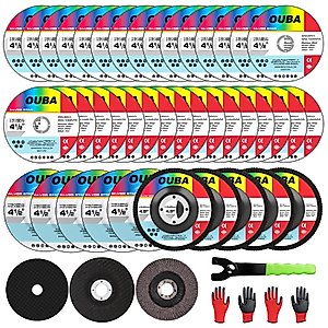 OUBA Cut Off Wheel & Grinding Wheel Flap Disc 43PCS 4 1/2 Inch Angle Grinder Discs Including Cutting wheels, Grinder Disc, Sanding Disc & Wrench 4.5inch x 7/8" Arbor Metal Stainless steel Cut Off Disc
