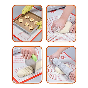 Silicone Dough Mat Non Stick Pastry Mat with Measurement Silicone Mats for Kitchen Counter Reusable Baking Mat Pie Crust Mat with Oil Brush and Dough Scraper(20" x 28",Red)