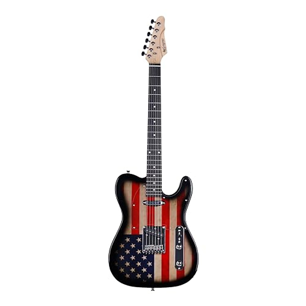 Leo Jaymz TL Style Electric Guitar with US Flag Design - High Gloss Mahogany Body and Hard Maple Neck - High Transparent Acrylic Pickguard (US Flag, Deluxe)