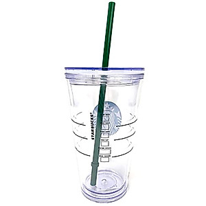 Starbucks Cold Cup Clear Grande Tumbler Traveler With Green Straw Logo - 16oz
